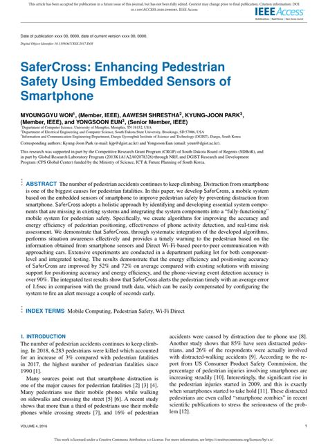 Pdf Safercross Enhancing Pedestrian Safety Using Embedded Sensors Of Smartphone