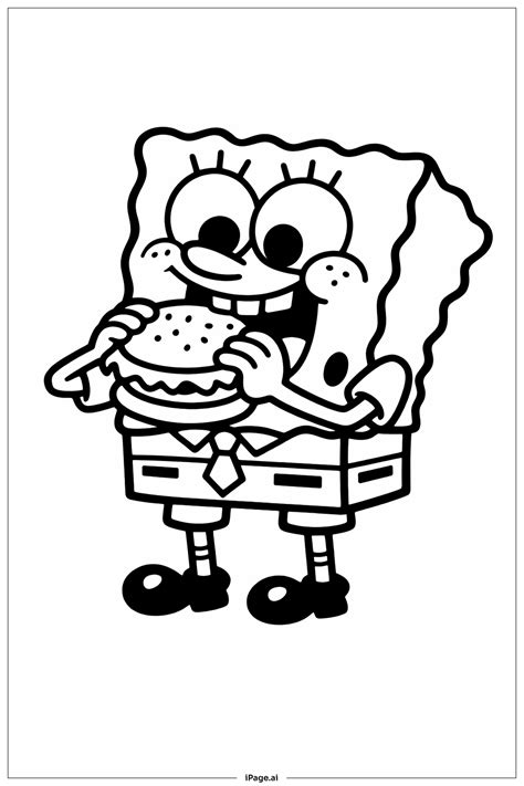 Spongebob Eating Krabby Patty Coloring Page Free Pdfandpng Printable
