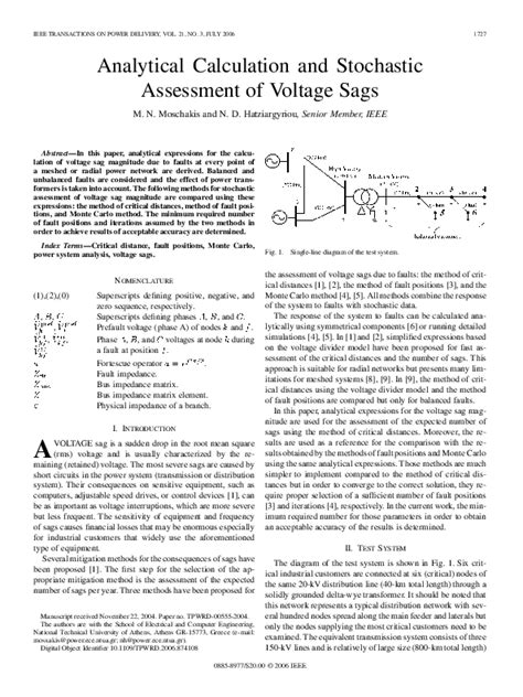 Pdf Analytical Calculation And Stochastic Assessment Of Voltage Sags