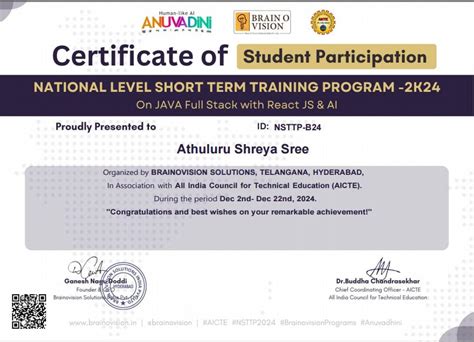 Javafullstack Certification Athuluru Shreya Sree