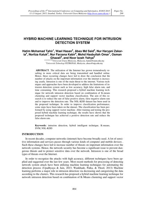 Pdf Hybrid Machine Learning Technique For Intrusion Detection System