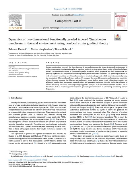 dynamics of 2d fg tapered timoshenko nanobeam in thermal environment
