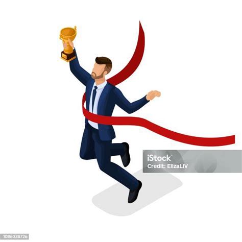 유행 아이소메트릭 사람들 3d 사업가 컵을 받는 젊은 사업가 상 흰색 배경에 고립 된 목표에 도달 금융에 대한 스톡 벡터 아트 및 기타 이미지 Istock