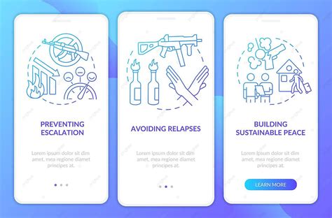 Preventing Military Conflicts Onboarding Screen Of Mobile App With Blue Gradient Design Vector