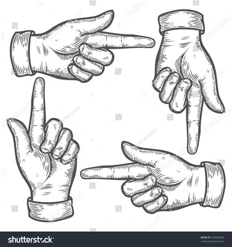Hand Gesture Set Gestures Pointing Down เวกเตอร์สต็อก ปลอดค่า
