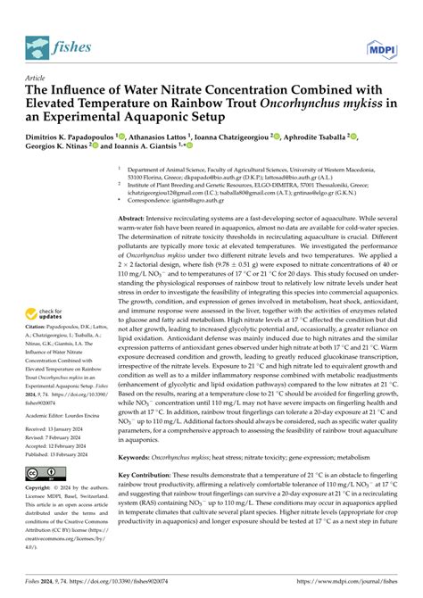 (PDF) The Influence of Water Nitrate Concentration Combined with Elevated Temperature on Rainbow ...