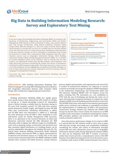Pdf Big Data In Building Information Modeling Research Survey