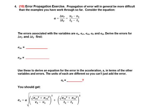 Solved 4 10 Error Propagation Exercise Propagation Of