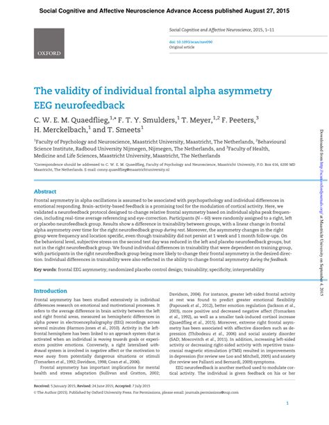 Pdf The Validity Of Individual Frontal Alpha Asymmetry Eeg Neurofeedback