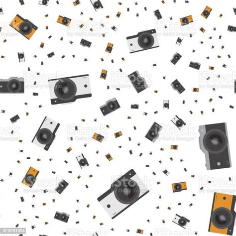 흰색 바탕에 원활한 패턴 완벽 한 패턴 사진 카메라 평면 벡터 일러스트 Eps 10 기업 재무와 산업에 대한 스톡 벡터 아트 및