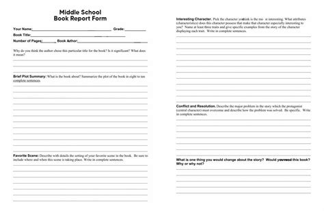 Middle School Book Report Template Book Report Template Middle School