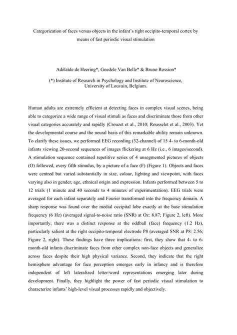 Pdf Categorization Of Faces Versus Objects In The Infants Right