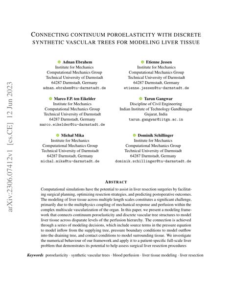 Pdf Connecting Continuum Poroelasticity With Discrete Synthetic Vascular Trees For Modeling