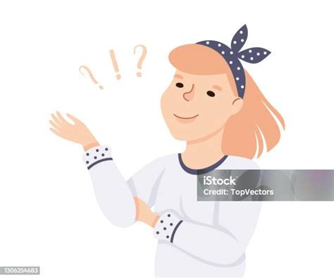 사려 깊은 여자 생각 하 고 반 길이 벡터 일러스트 를 밖으로 뭔가 알아내는 개념에 대한 스톡 벡터 아트 및 기타 이미지