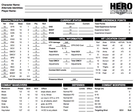 Hero Sheet