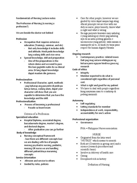 Fundamentals Of Nursing Lecture Notes Pdf