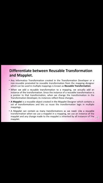 Difference Between Reusable Transformation And Mapplet In Informatica Shorts Youtube