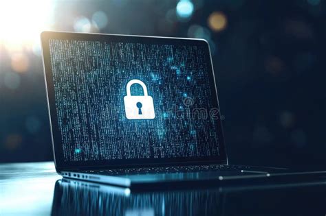 Secure Digital World Abstract Binary Code Lock Icon On Laptop Screen With Digital Graphics On
