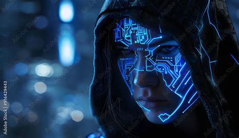 A Blue Digital Hacker With Glowing Binary Code Ai In Cybersecurity Systems Threat Detection