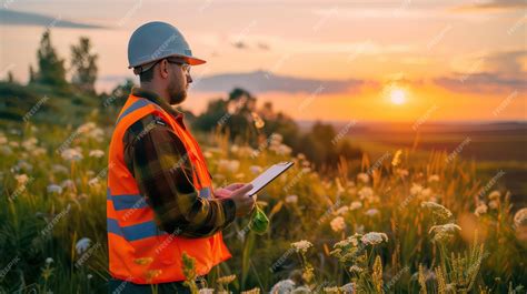 An Engineer Analyzing Environmental Data In The Field Premium Ai Generated Image