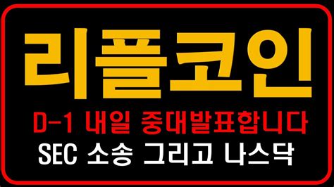 리플 D 1 중대발표합니다 Sec소송 And 나스닥상장 발표 Youtube