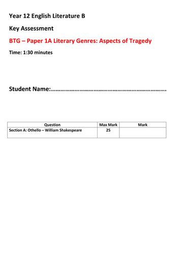 aqa english literature aspects of tragedy othello act 5 teaching