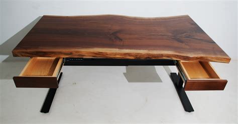 Live Edge Uplift Desk With Drawers 3500