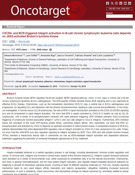 Cxcr4 And Bcr Triggered Integrin Activation In B Cell Chronic Lymphocytic Leukemia Cells