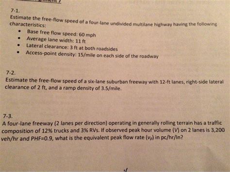 Solved 7 1 Estimate The Free Flow Speed Of A Four Lane