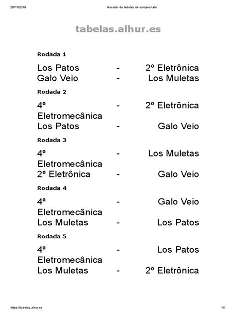 Gerador De Tabelas De Campeonato Pdf