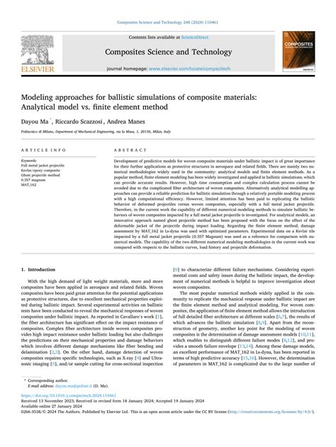 Pdf Modeling Approaches For Ballistic Simulations Of Composite