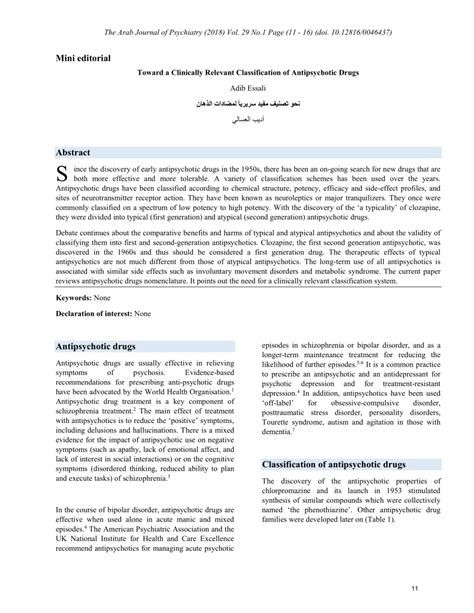 Pdf Mini Editorial Toward A Clinically Relevant Classification Of Antipsychotic Drugs