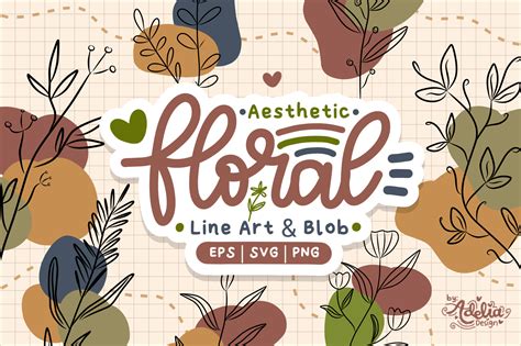 Aesthetic Floral Line And Blob Clip Arts Graphic By Adelia Design · Creative Fabrica
