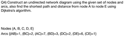 Solved Q4 Construct An Undirected Network Diagram Using The Given Set