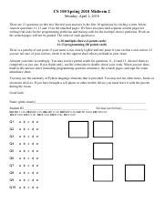 Cs100 2018s Midterm2 Pdf CS 100 Spring 2018 Midterm 2 Monday April 2 2018 There Are 13