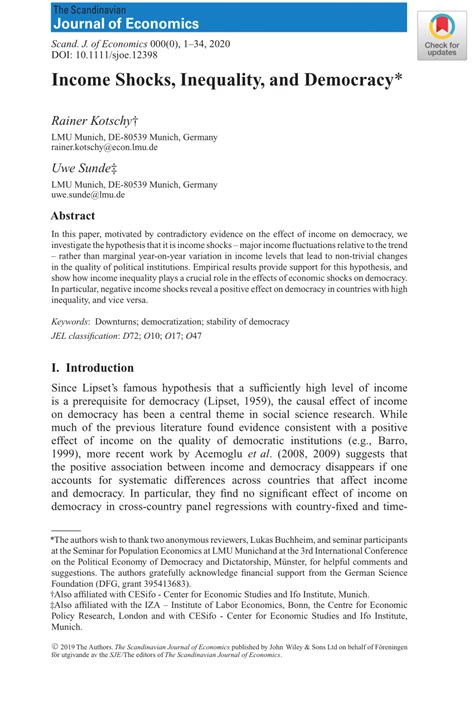 Pdf Income Shocks Inequality And Democracy