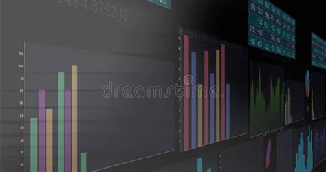 Image Of Multiple Screens With Statistical Data Processing Against Grey