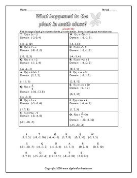 Functions Finding Range Given Domain Riddle Worksheet By Algebra Funsheets
