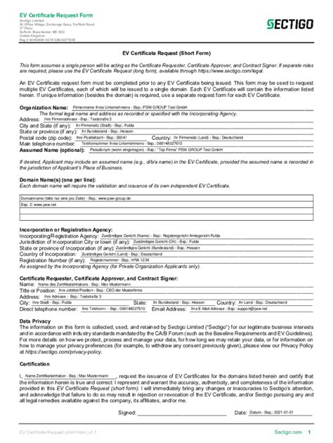 Fillable Online Fillable Online Ev Certificate Request An Fax Email