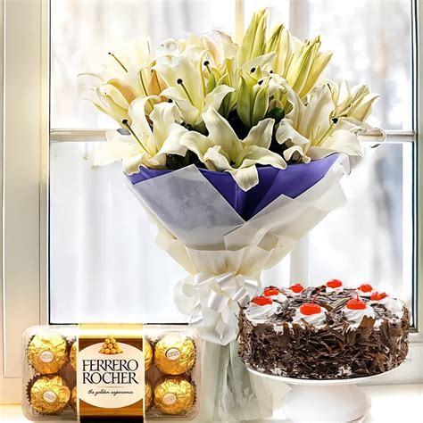 White Lilies With Cake And Chocolate
