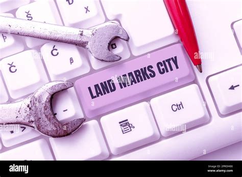 Hand Writing Sign Land Marks City Business Approach Important