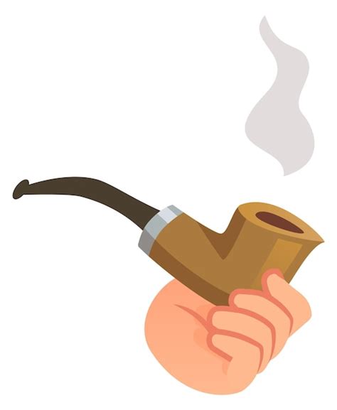 인간의 손에 담배 파이프 레트로 남성 습관 흰색 배경에 고립 프리미엄 벡터