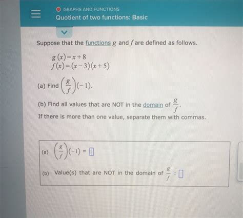 solved o graphs and functions quotient of two functions