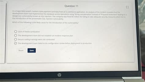Question 11 In a major data breach hackers | StudyX
