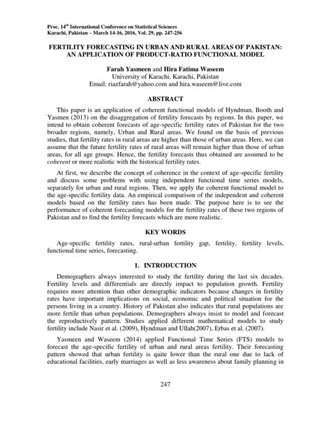 Pdf Fertility Forecasting In Urban And Rural Areas Of Pakistan An