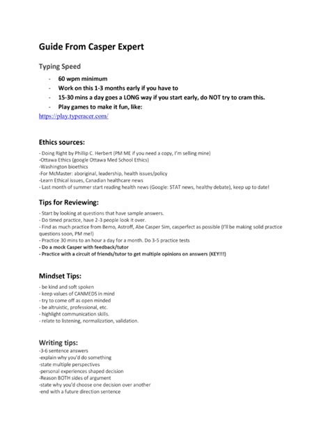 Casper Test Preparation Plan Pdf