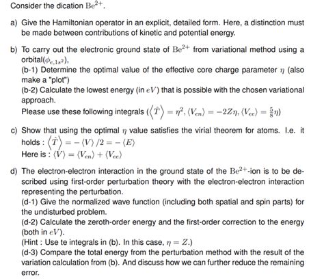 solved consider the dication be2 a ﻿give the hamiltonian