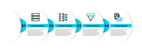 Set Line Artificial Intelligence Robot Funnel Or Filter Neural Network And Server Data Icon