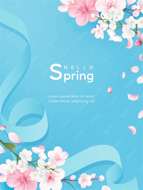 Premium Vector Hello Spring Vector Background With Flowers