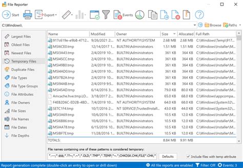 Temporary Files Report FolderSizes